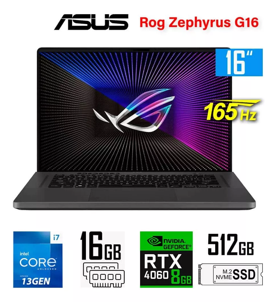 Asus ROG Zephyrus 16, Potente Notebook Gaming con Intel i7-13620H, RTX ...